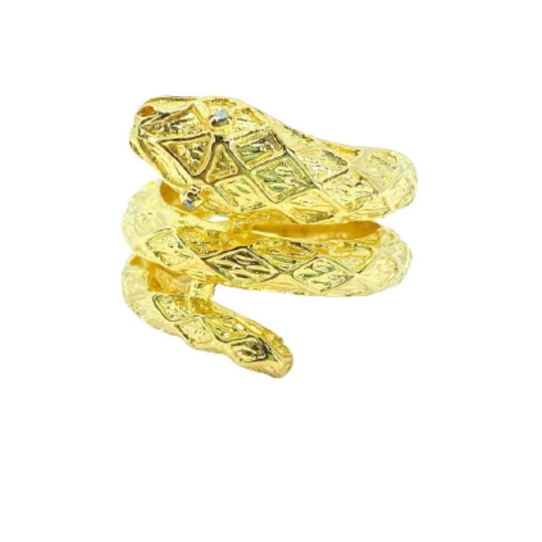 Vintage 14k Gold and Diamond Designer Snake Design Ring For Sale at 1stDibs