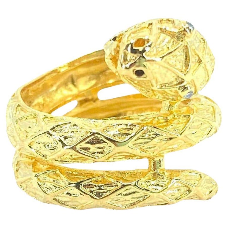Vintage 14k Gold and Diamond Designer Snake Design Ring For Sale at 1stDibs