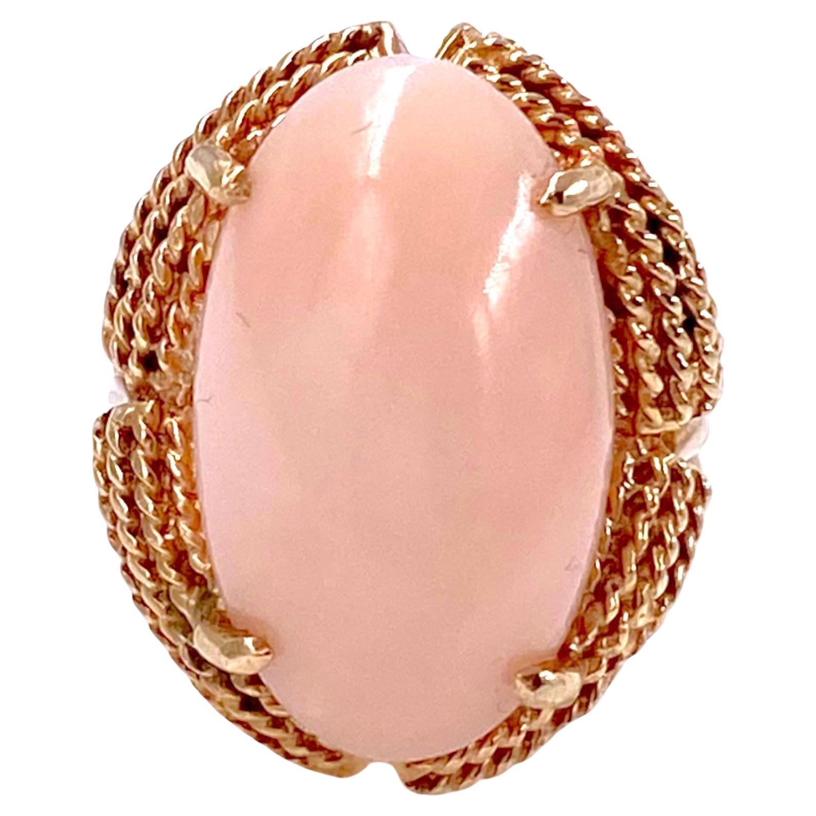 Angel Skin Coral Sphere Diamond Ring 14k Yellow Gold For Sale at 1stDibs