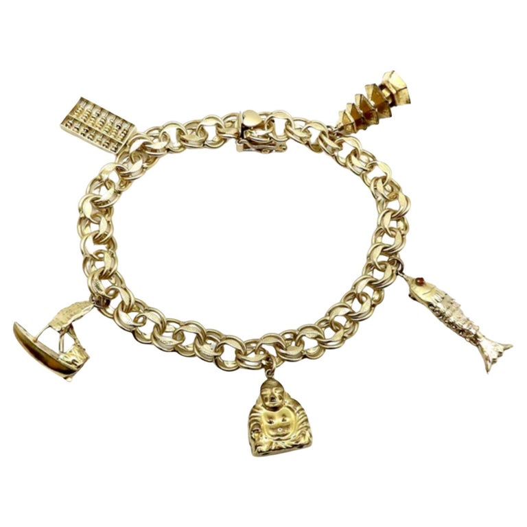Vintage 14K Gold Asian Themed Charm Bracelet, circa 1980s For Sale at ...