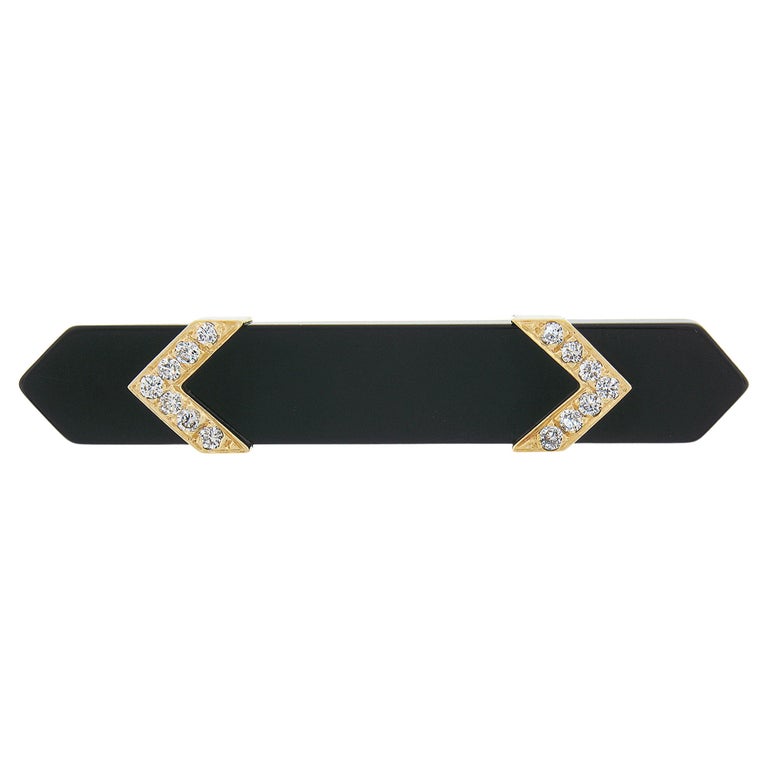 Vintage 14k Gold Black Onyx Bar Pin Brooch Accented w/ 0.42ctw Diamond ...