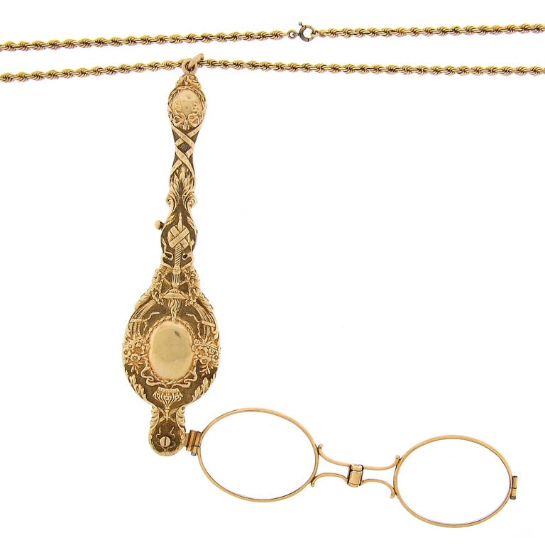 Vintage 14k Gold Collectible Lorgnette Opera Glasses and Rope Chain ...