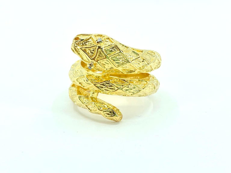 Vintage 14k Gold and Diamond Designer Snake Design Ring For Sale at 1stDibs