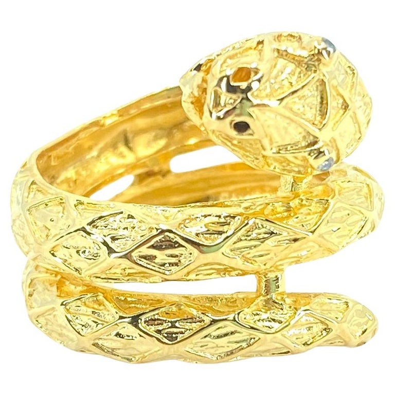 Vintage 14k Gold and Diamond Designer Snake Design Ring For Sale at 1stDibs