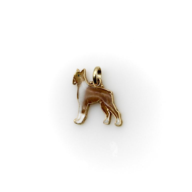 Vintage 14k Gold Enameled Boxer Dog Charm For Sale at 1stDibs
