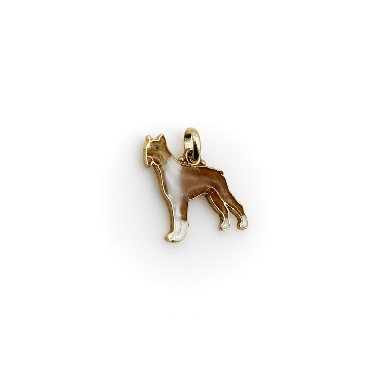 Vintage 14k Gold Enameled Boxer Dog Charm For Sale at 1stDibs