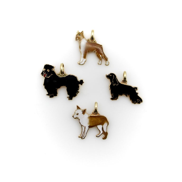 Vintage 14k Gold Enameled Boxer Dog Charm For Sale at 1stDibs