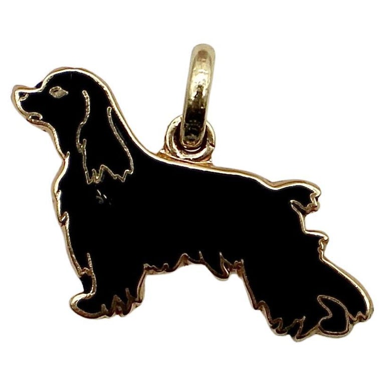 Vintage 14k Gold Enameled Springer Spaniel Dog Charm For Sale at 1stDibs