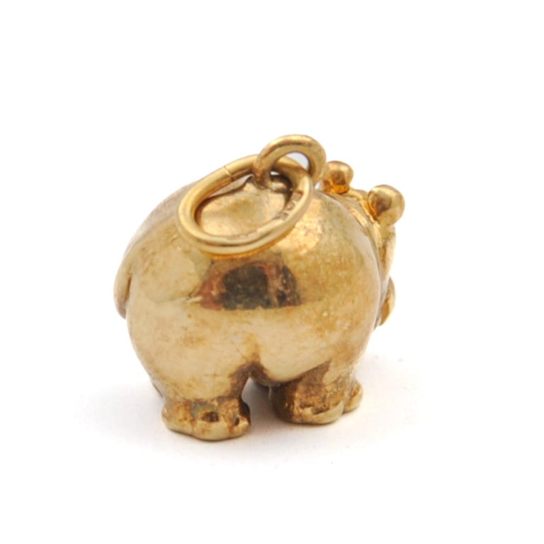 Vintage 14K Gold Hippo Animal Charm Pendant For Sale at 1stDibs