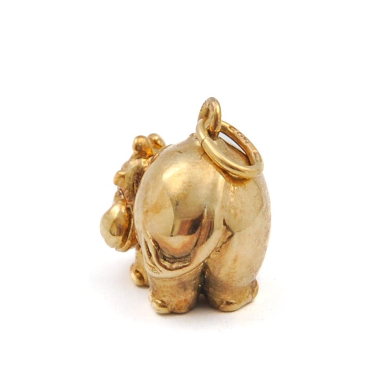 Vintage 14K Gold Hippo Animal Charm Pendant For Sale at 1stDibs