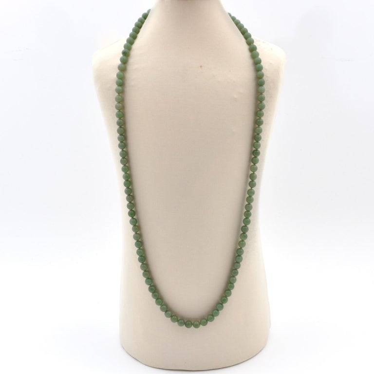 Vintage 14k Gold Jadeite Jade Long Single-Strand Beaded Necklace For ...