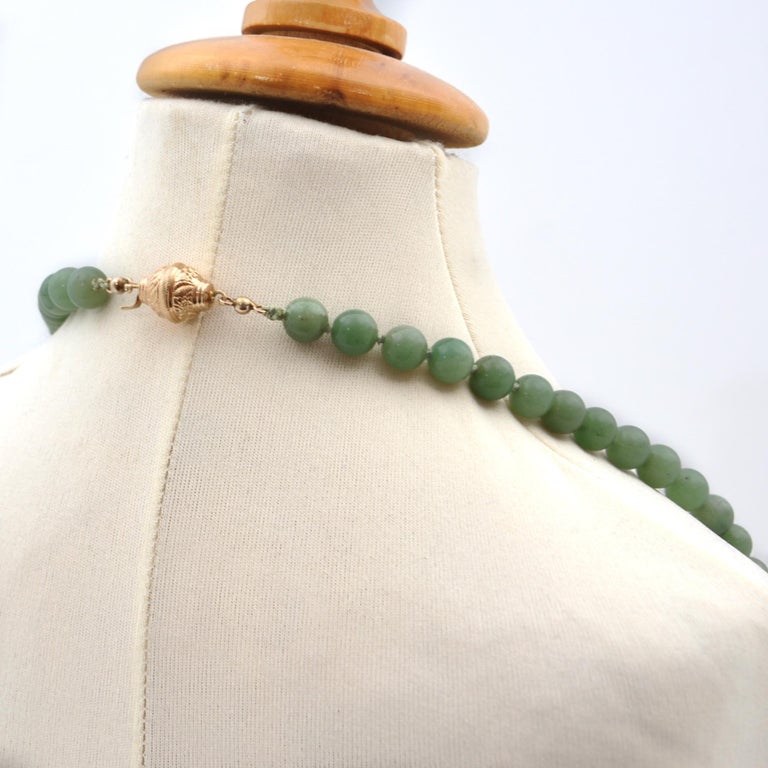 Vintage 14k Gold Jadeite Jade Long Single-Strand Beaded Necklace For ...