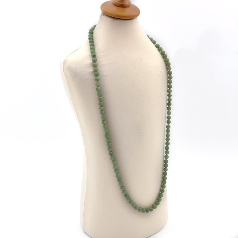 Vintage 14k Gold Jadeite Jade Long Single-Strand Beaded Necklace For ...