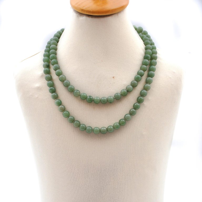 Vintage 14k Gold Jadeite Jade Long Single-Strand Beaded Necklace For ...
