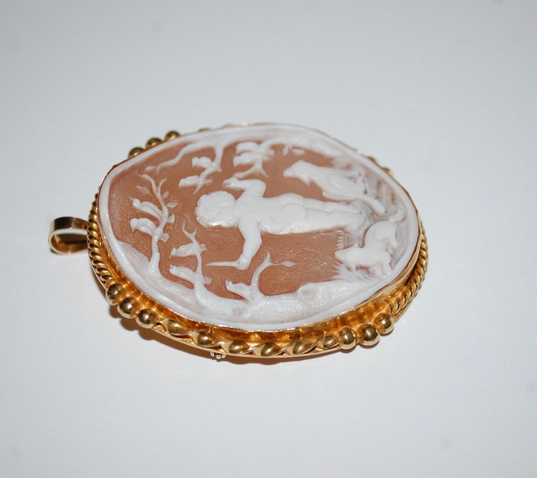 Vintage 14k Gold Large Cameo with Putti Singing Birds and Dogs For Sale ...