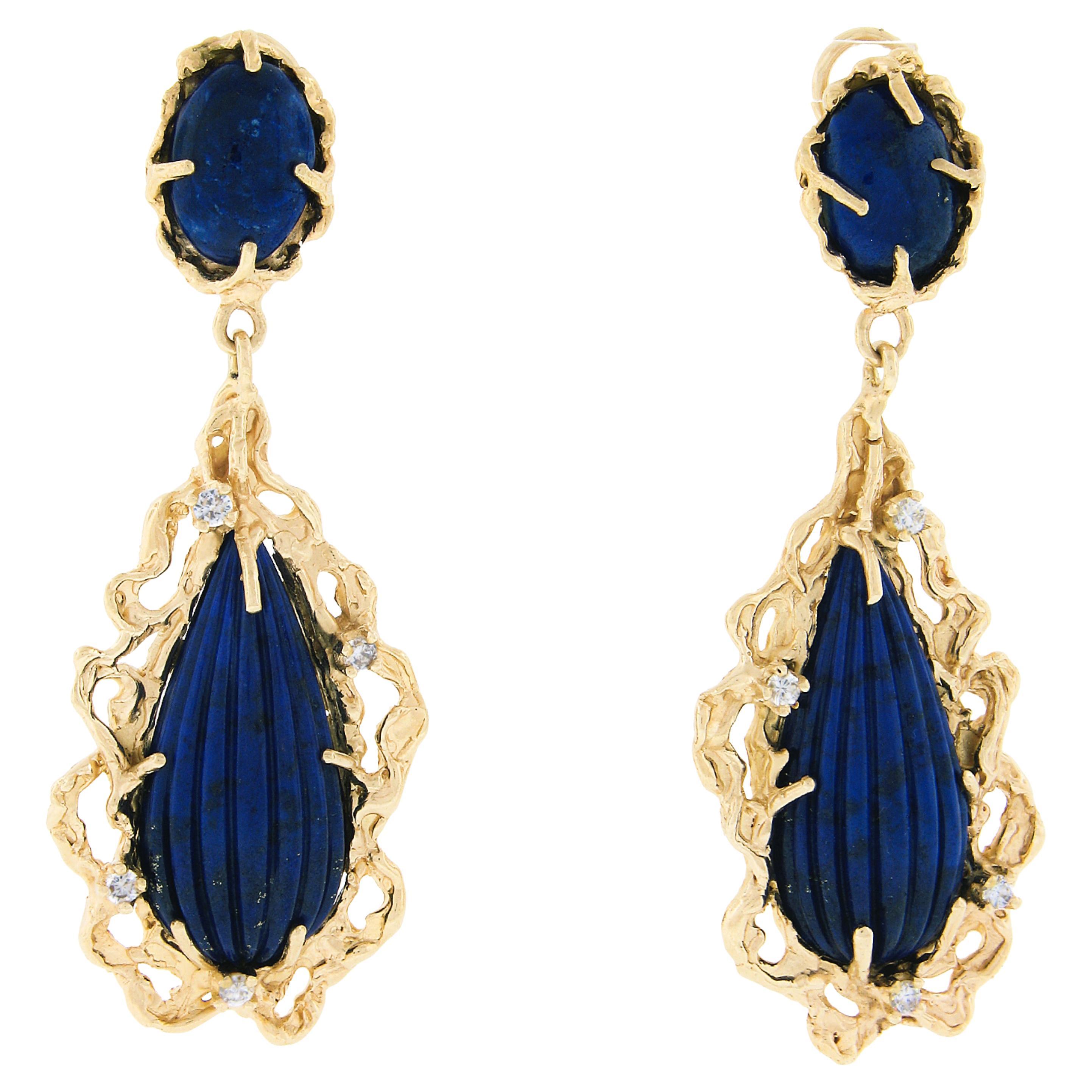 Antique Gold Cannetille Work Earrings with Diamond Centers at 1stDibs