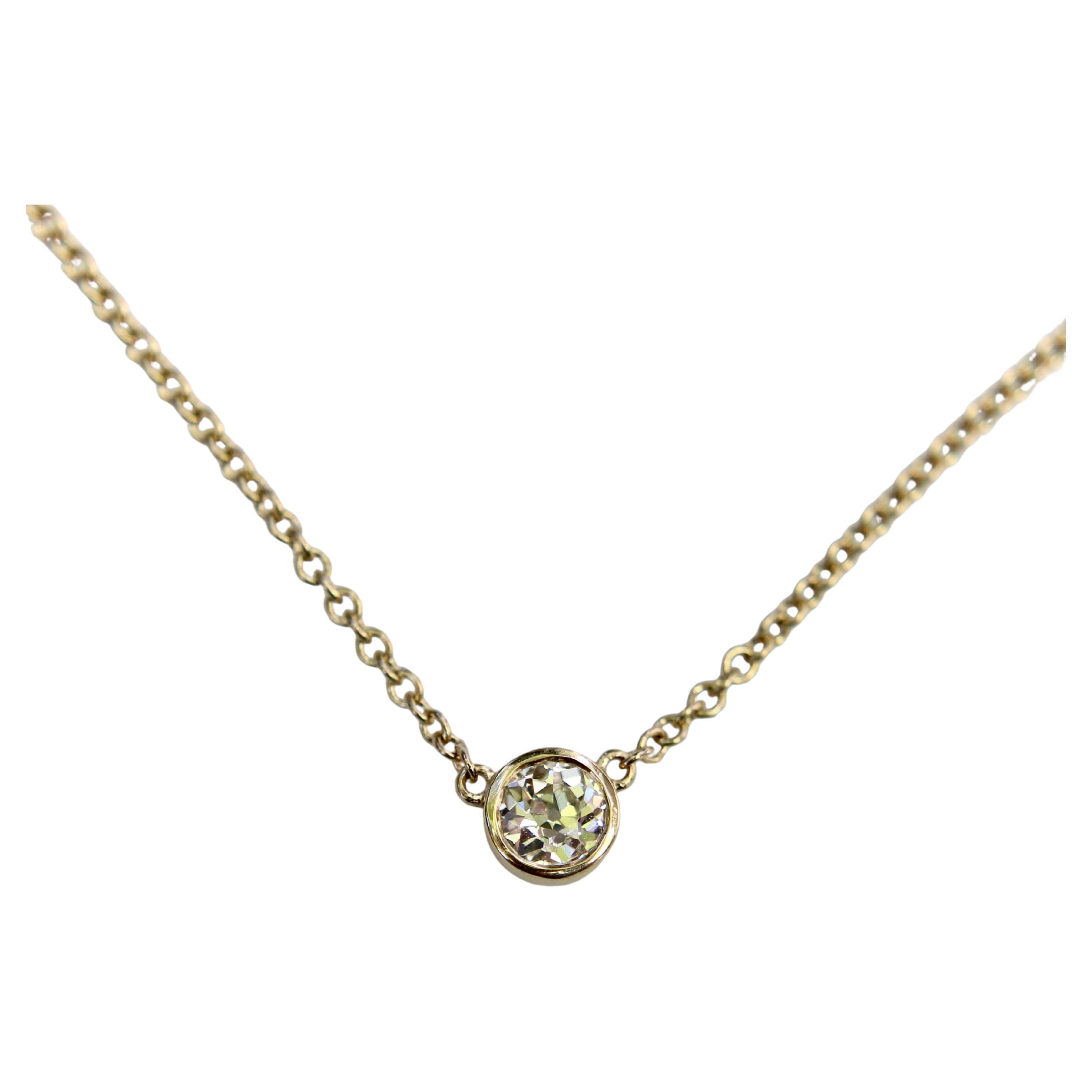 Vintage 14K Gold Old European Cut Diamond Necklace For Sale at 1stDibs