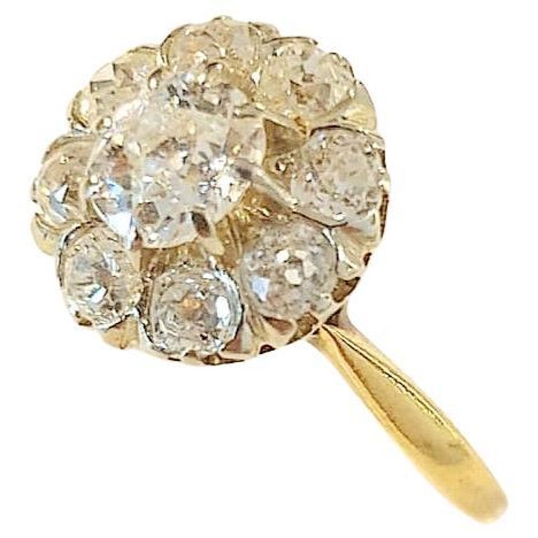 Vintage Old Mine Cut Diamond Gold Engagment Ring For Sale at 1stDibs