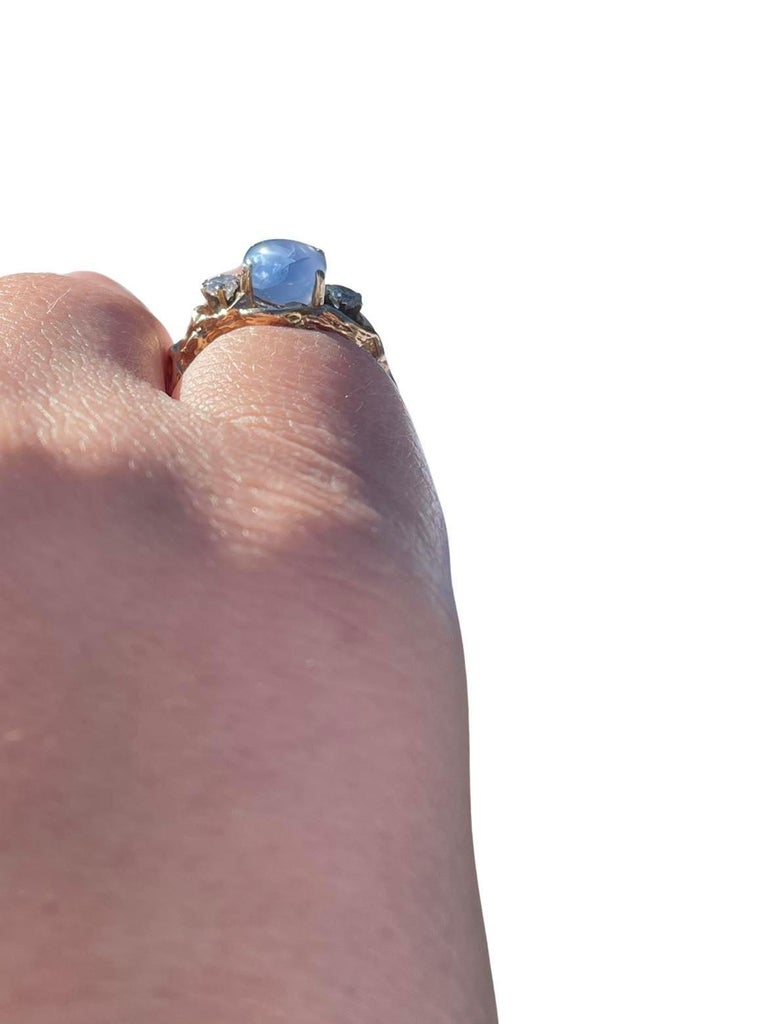 Vintage 14k Gold Oval Cut Periwinkle Blue Star Sapphire w/ Old European ...