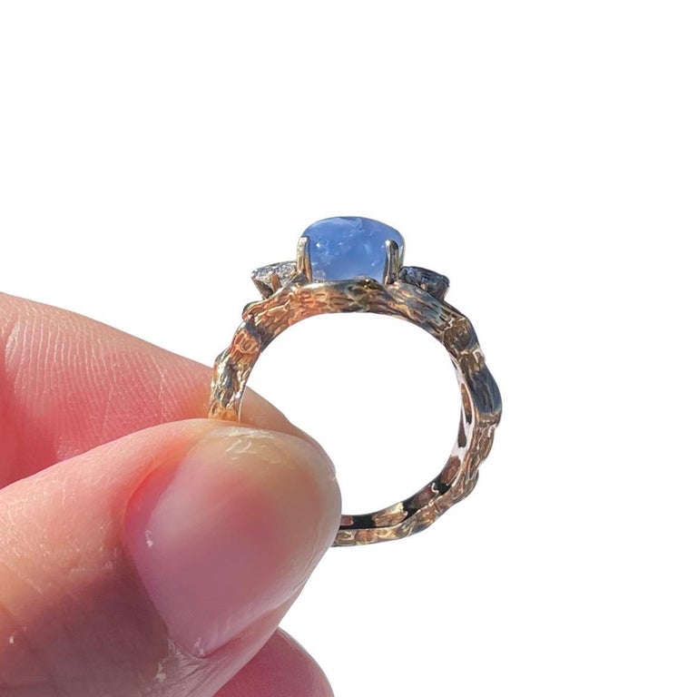 Vintage 14k Gold Oval Cut Periwinkle Blue Star Sapphire w/ Old European ...