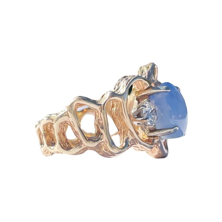 Vintage 14k Gold Oval Cut Periwinkle Blue Star Sapphire w/ Old European ...