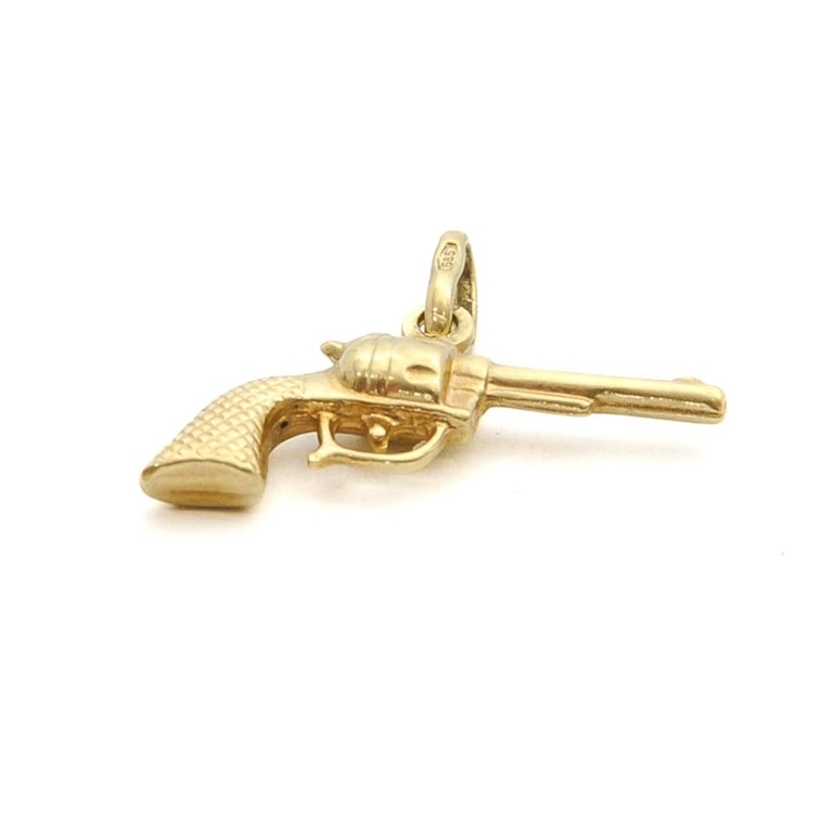 Mid-Century 14K Gold Pistol Charm Pendant For Sale at 1stDibs