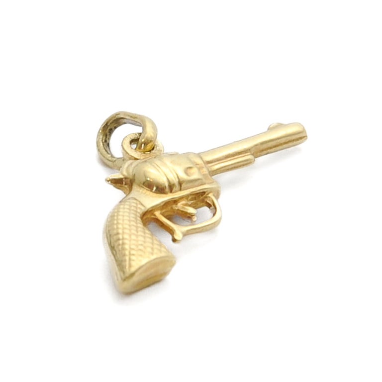 Vintage 14K Gold Pistol Charm Pendant For Sale at 1stDibs