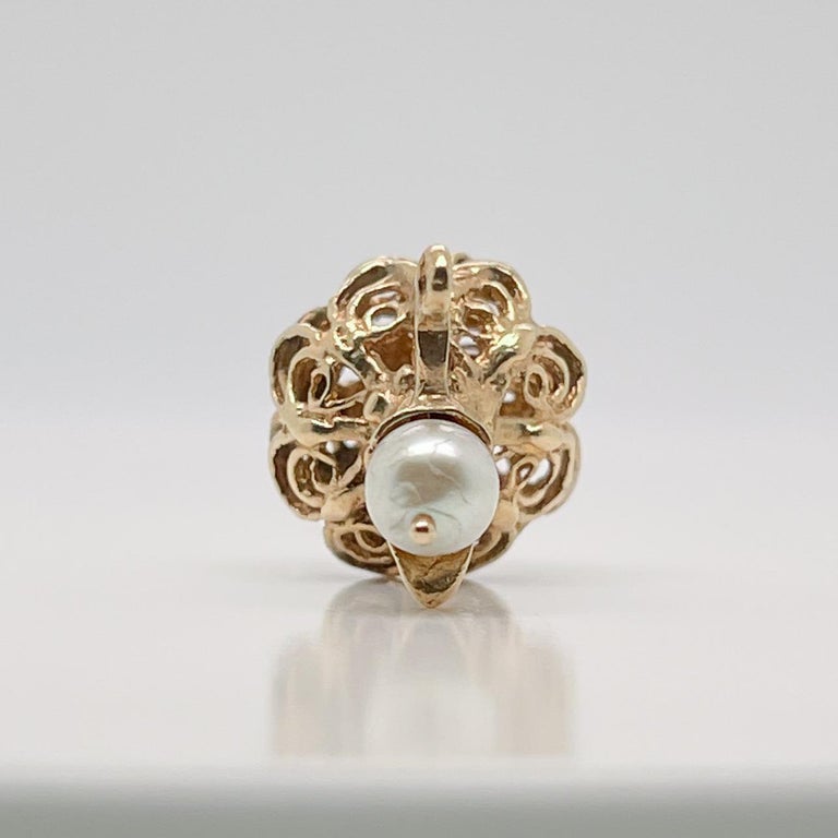 Vintage 14k Gold Pitcher or Wine Ewer with a Pearl Lid Charm for a ...