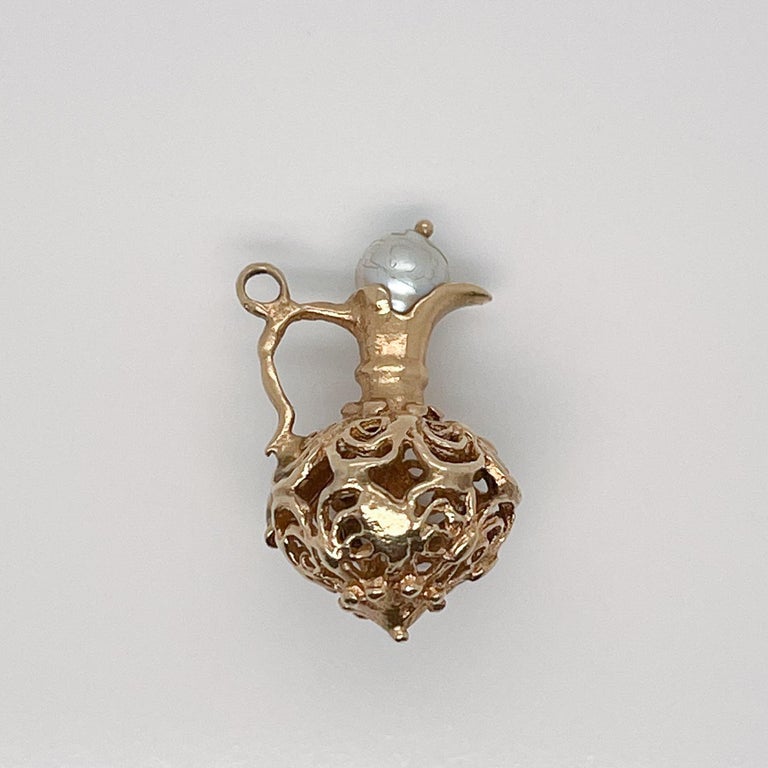 Vintage 14k Gold Pitcher or Wine Ewer with a Pearl Lid Charm for a ...