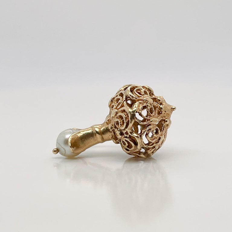 Vintage 14k Gold Pitcher or Wine Ewer with a Pearl Lid Charm for a ...