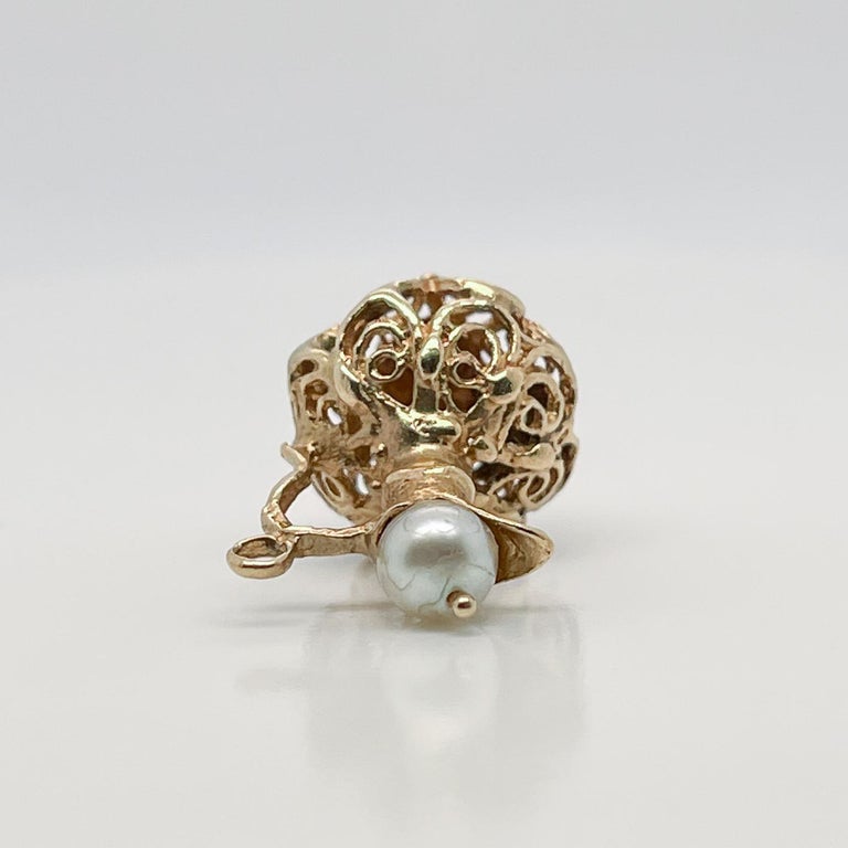Vintage 14k Gold Pitcher or Wine Ewer with a Pearl Lid Charm for a ...