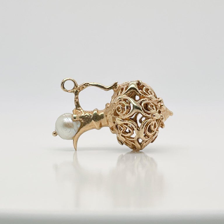 Vintage 14k Gold Pitcher or Wine Ewer with a Pearl Lid Charm for a ...