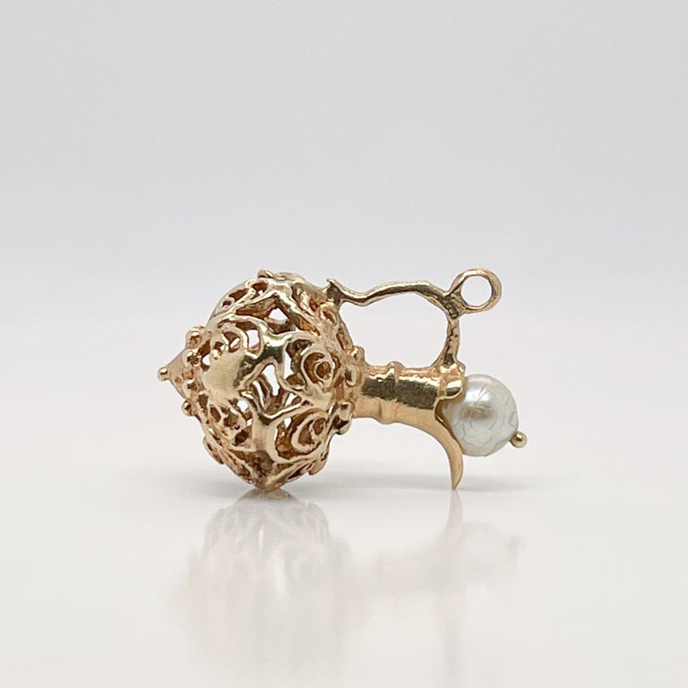 Vintage 14k Gold Pitcher or Wine Ewer with a Pearl Lid Charm for a ...