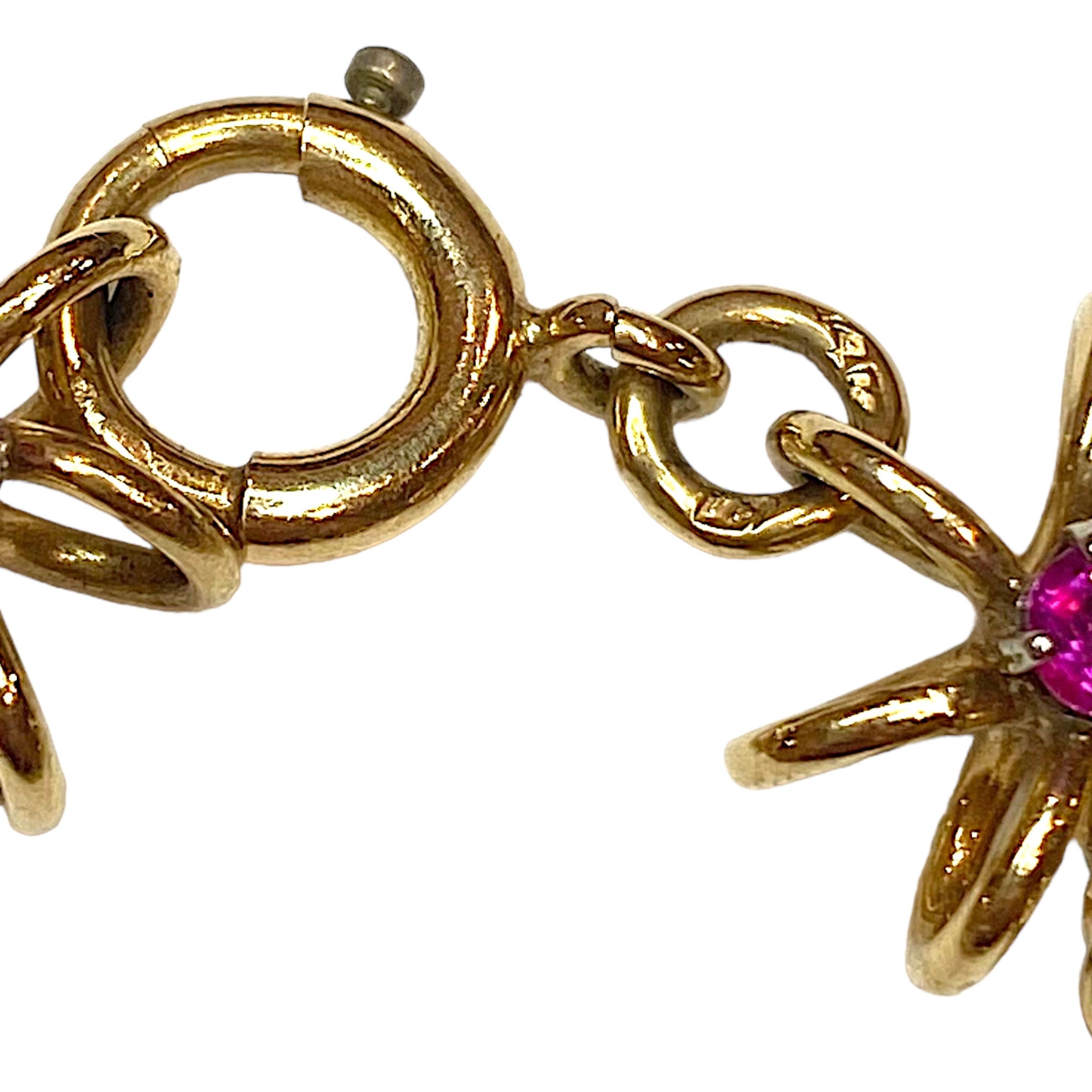 Vintage 14K Gold and Ruby Florets Bracelet For Sale at 1stDibs
