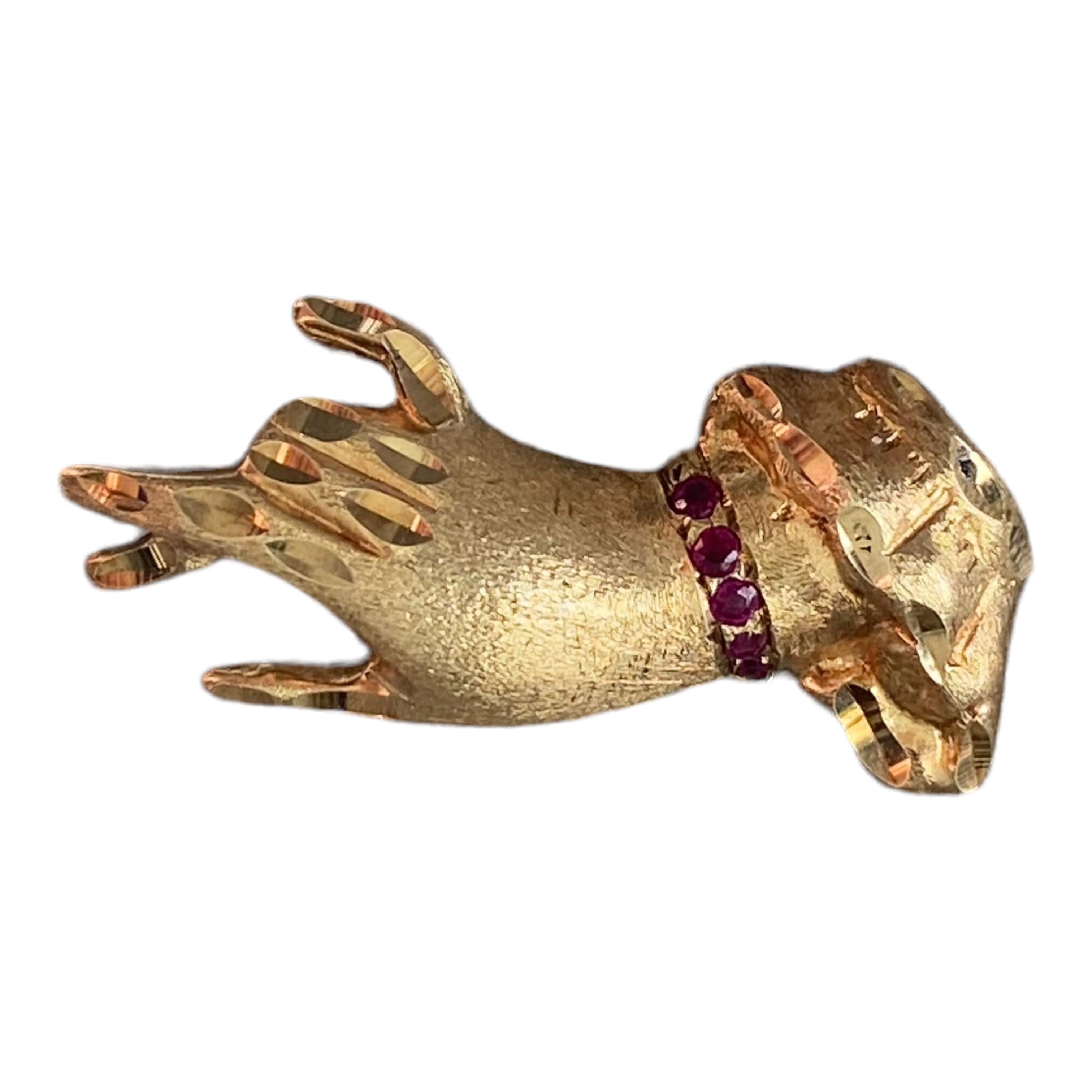 Vintage 14K Gold and Ruby Hand Pendant For Sale at 1stDibs