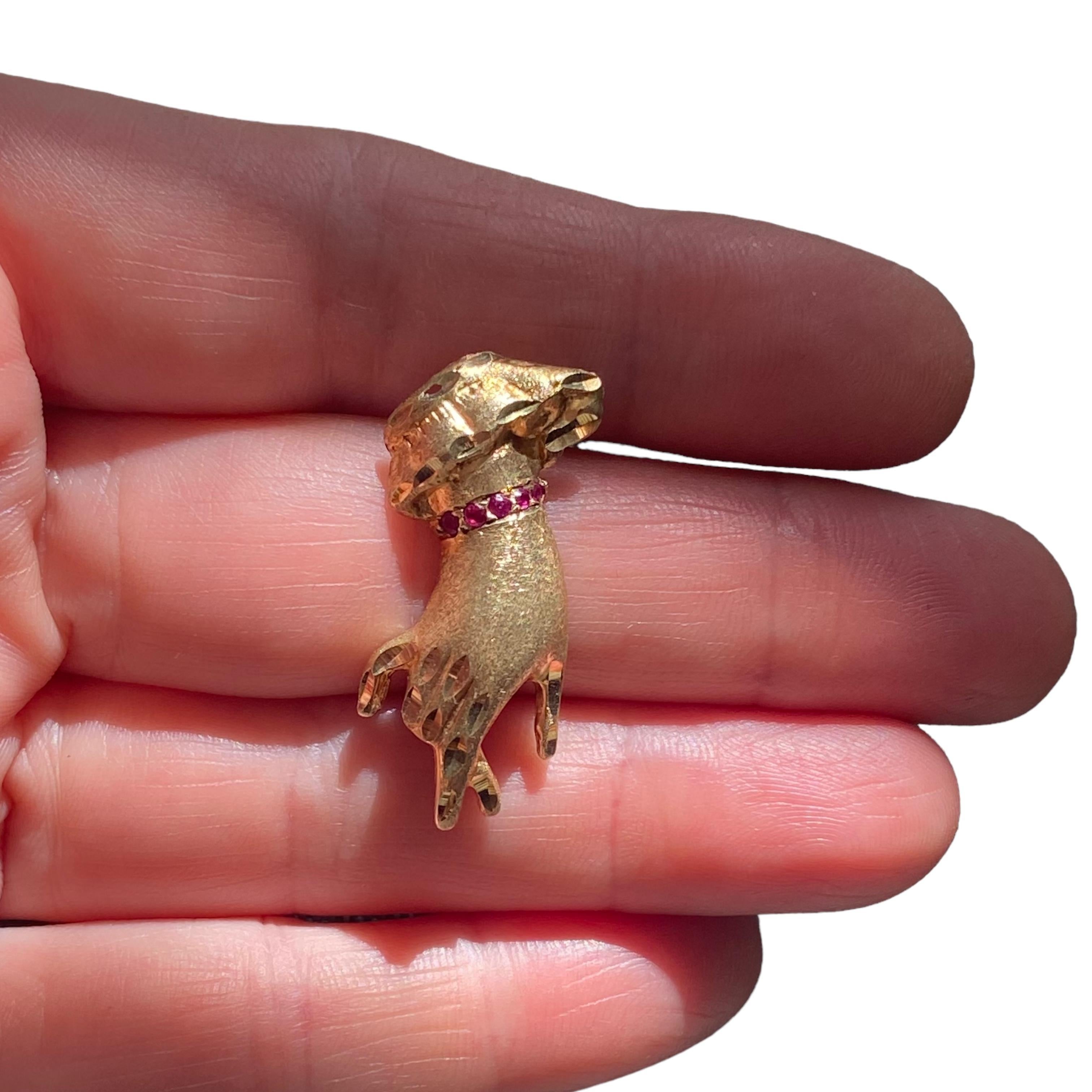Vintage 14K Gold and Ruby Hand Pendant For Sale at 1stDibs