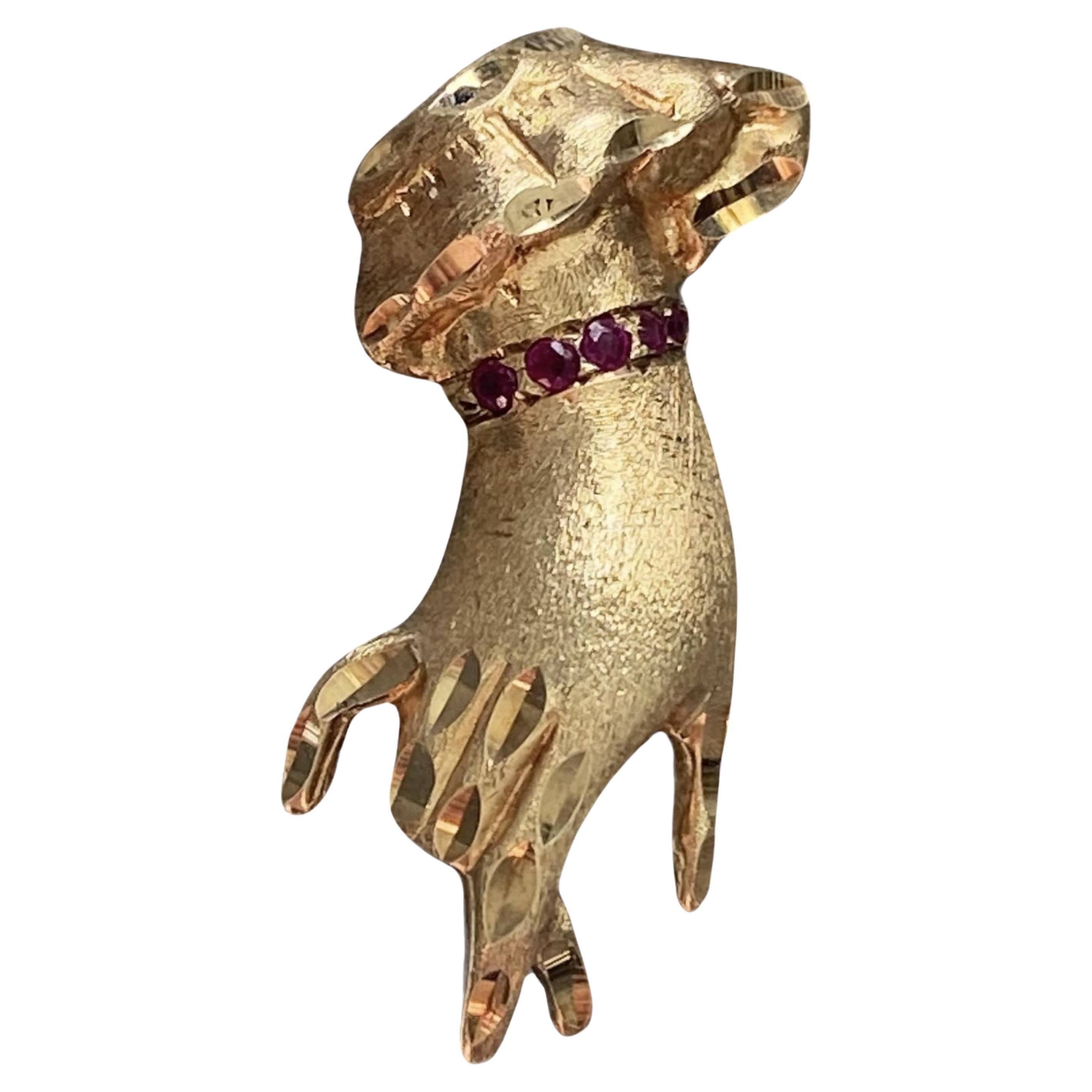 Vintage 14K Gold and Ruby Hand Pendant For Sale at 1stDibs