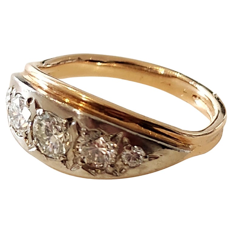 Vintage 14k Gold Russian Diamond Ring For Sale at 1stDibs
