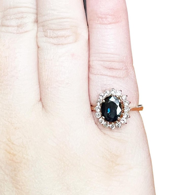 Vintage 14k Gold Sapphire and Diamond Halo Arthritic Shanked Gemstone ...