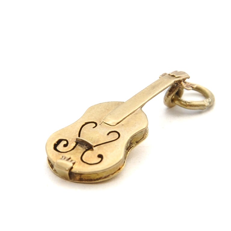 Vintage 14K Gold Violin Charm Pendant For Sale at 1stDibs