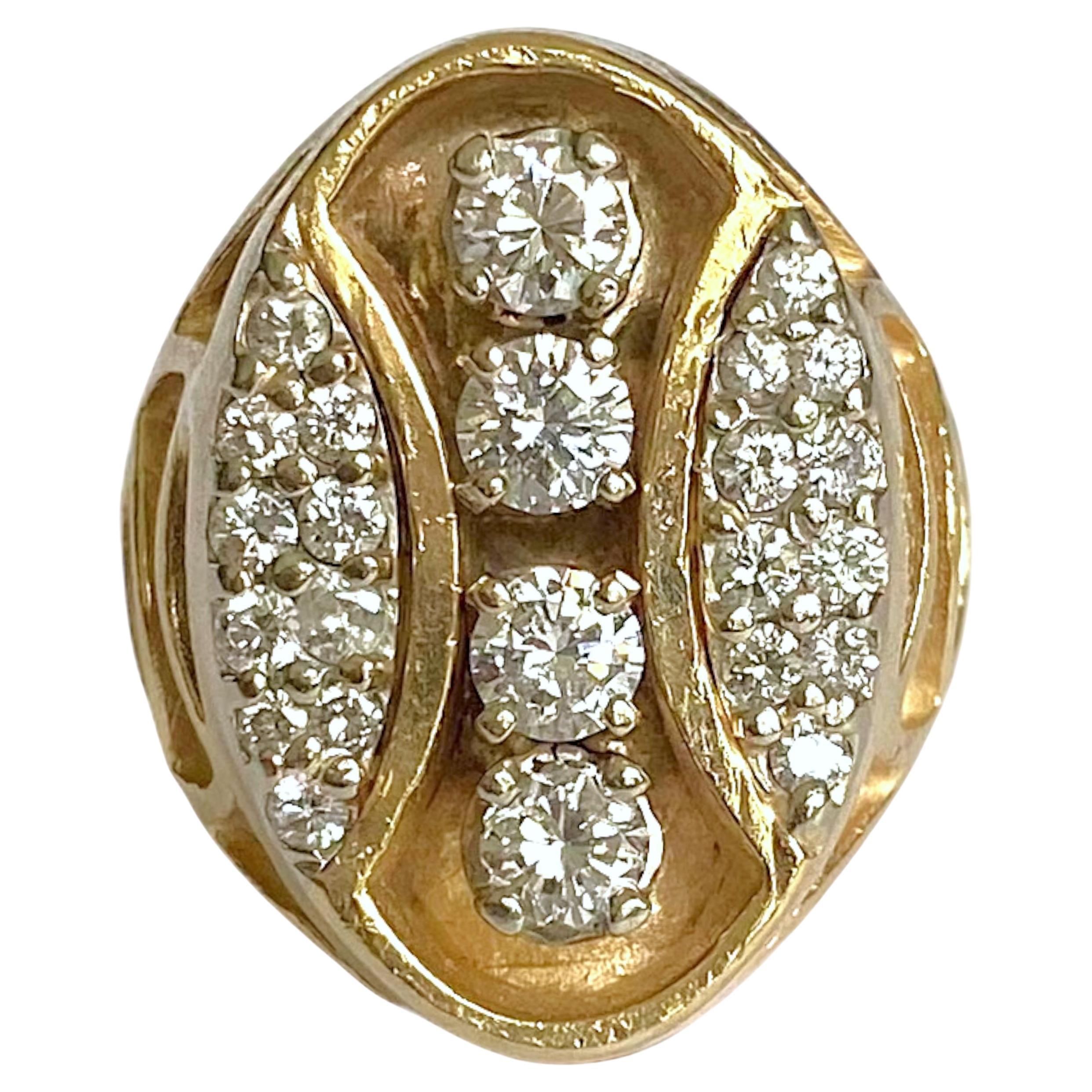 Vintage 14K Large Oval Diamond Cluster Ring For Sale at 1stDibs