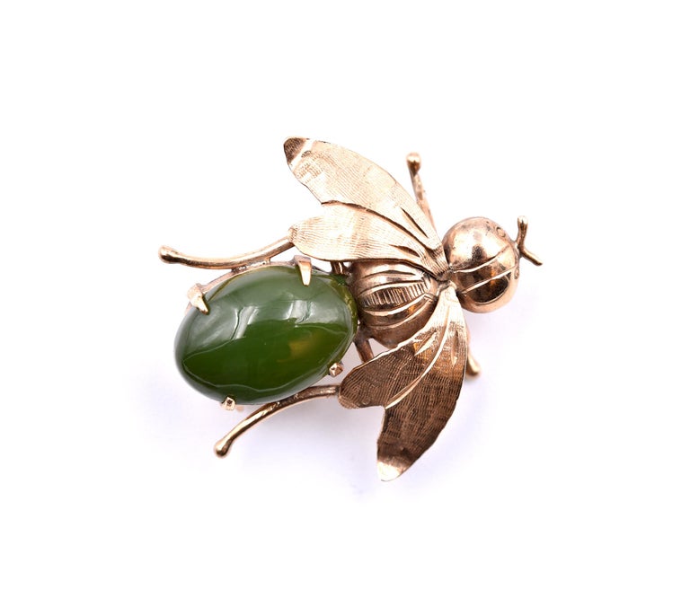 Vintage 14 Karat Rose Gold Jade Fly Pin at 1stDibs