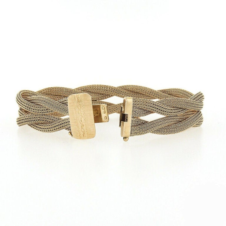 Vintage 14k Rose Gold Woven Braided Wide Mesh Link Chain Engraved Clasp ...