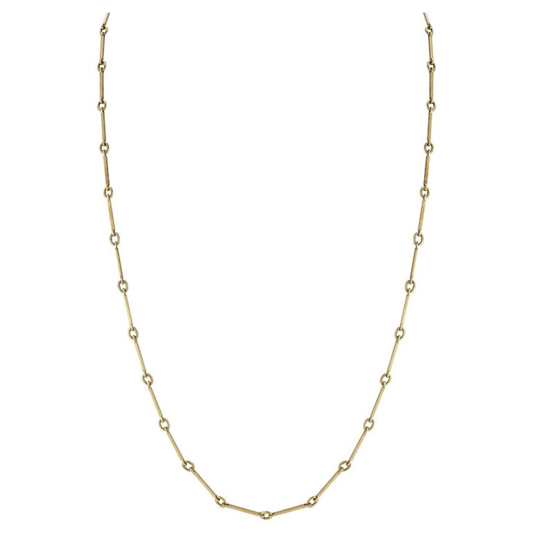 Vintage 14k Solid Gold Italian Retro Bar Chain Necklace For Sale at 1stDibs