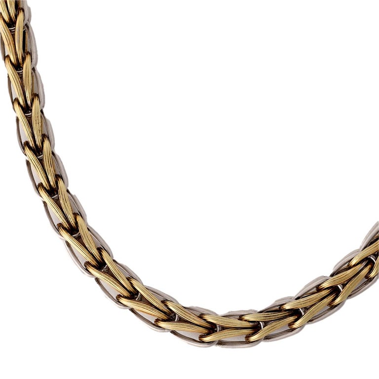 Vintage 14k Two Tone Brushed Gold Link Necklace For Sale at 1stDibs