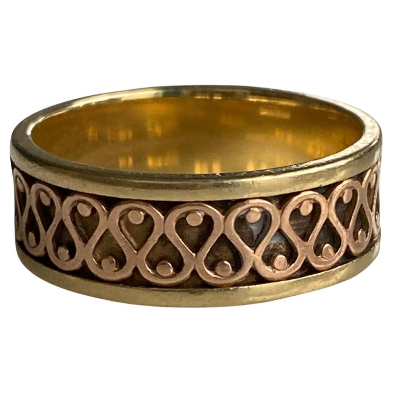 Vintage 14k Two-Tone Pattern Design Ring For Sale at 1stDibs
