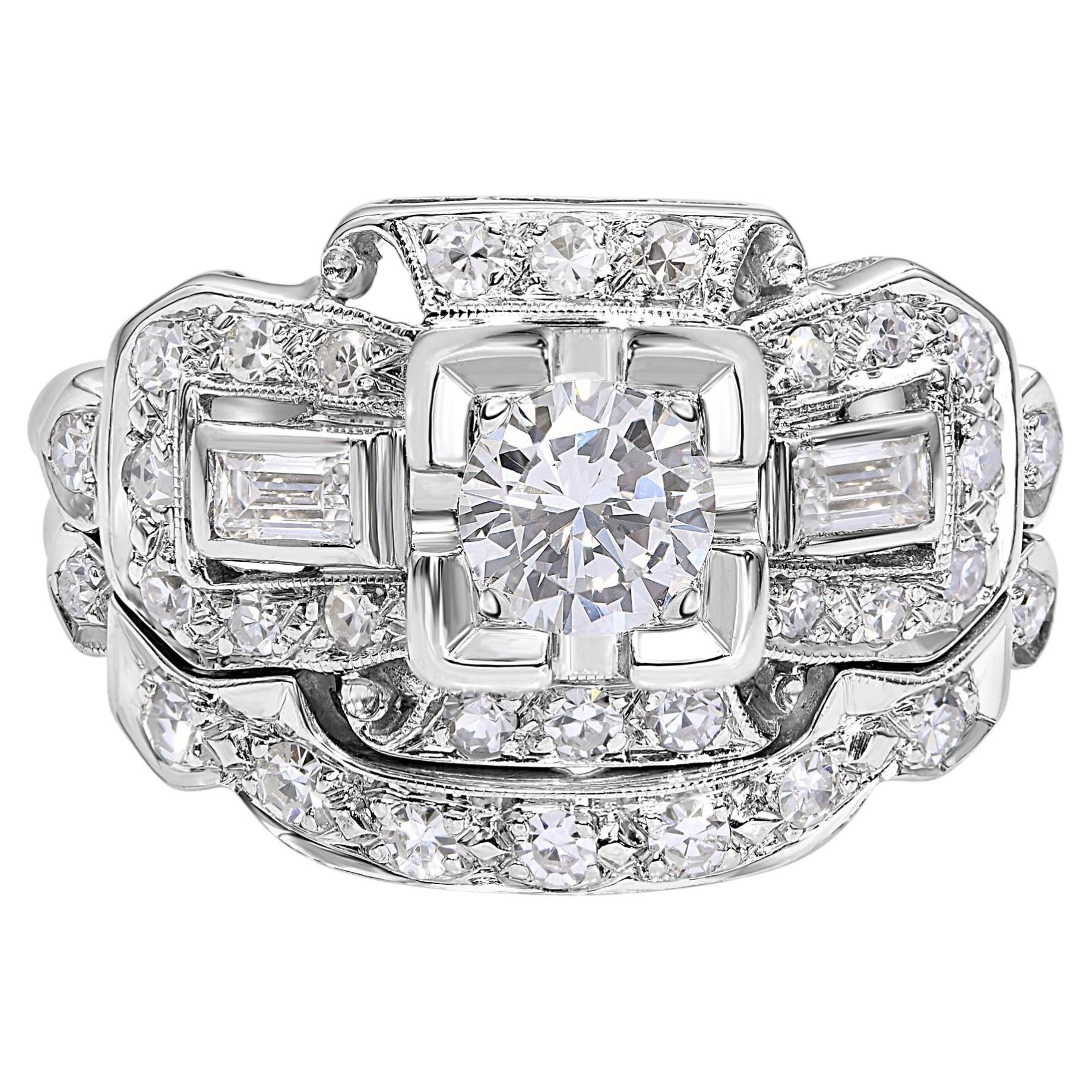 Vintage 1CTW Diamond Ring in 14K White Gold For Sale at 1stDibs