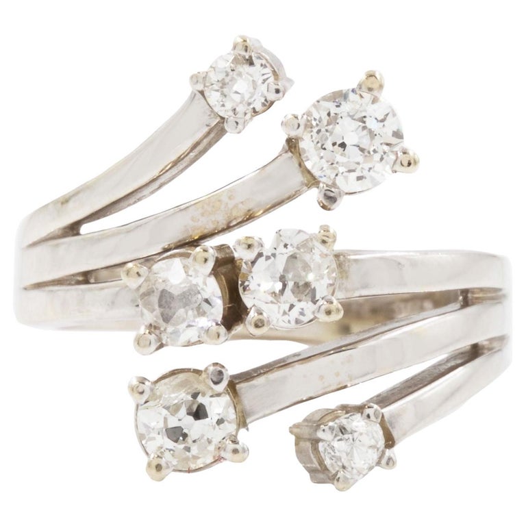 Vintage 14k White Gold Bypass Ring W/ 6 Diamonds Approx 1.23 Ctw For ...
