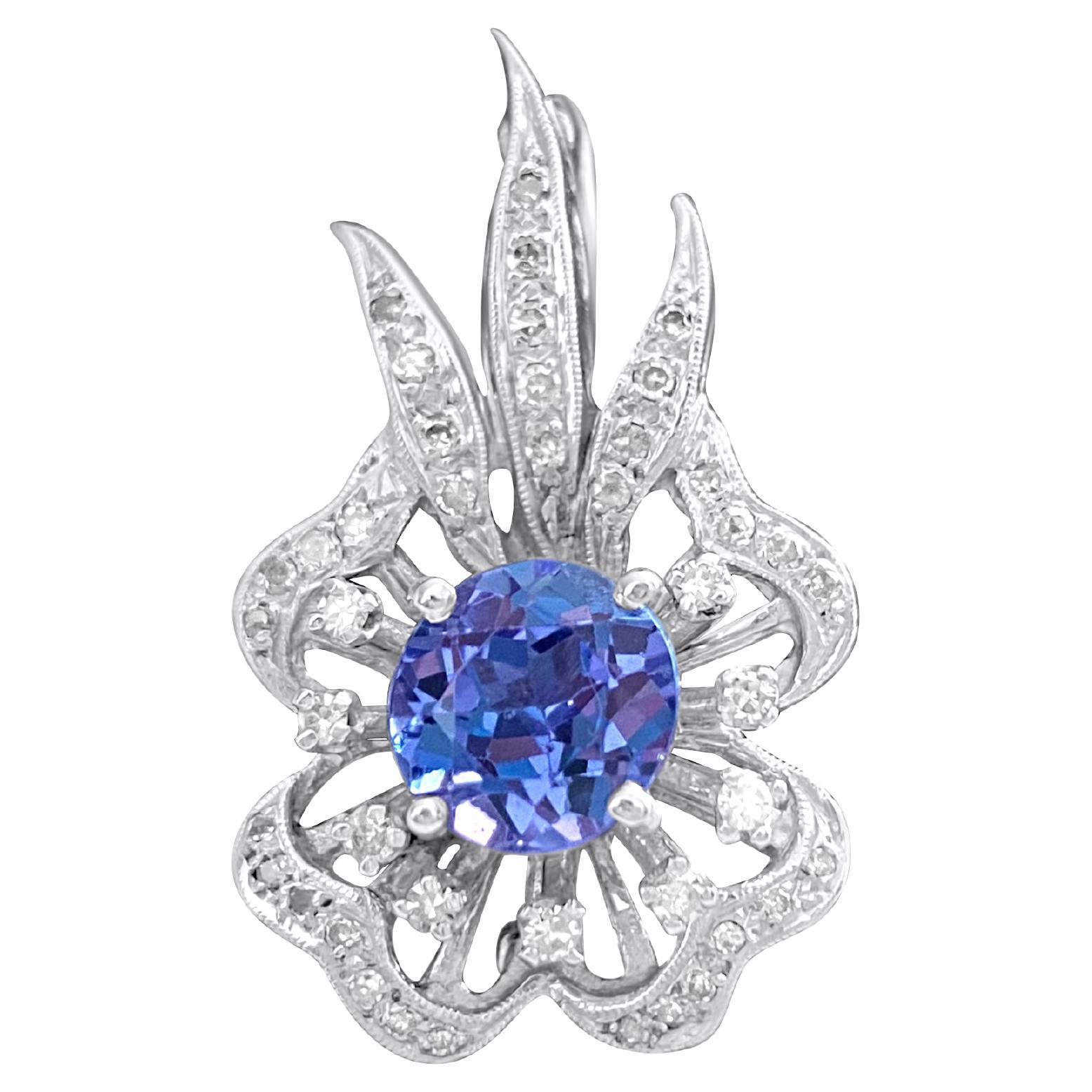 Diamond White Gold Floral Pin For Sale at 1stDibs