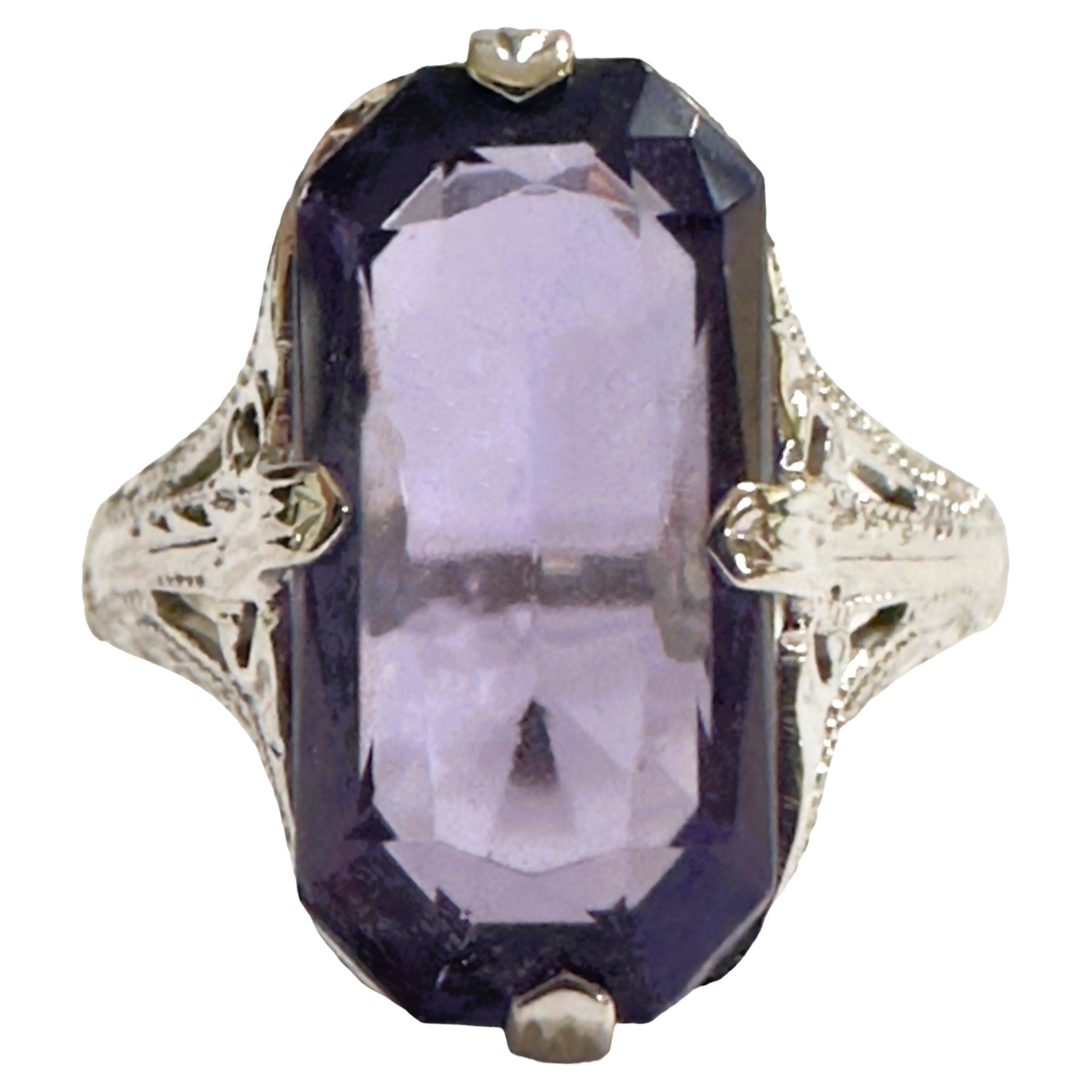 Vintage 14k White Gold Filigree Purple Quartz Ring Size 7.5 For Sale at ...
